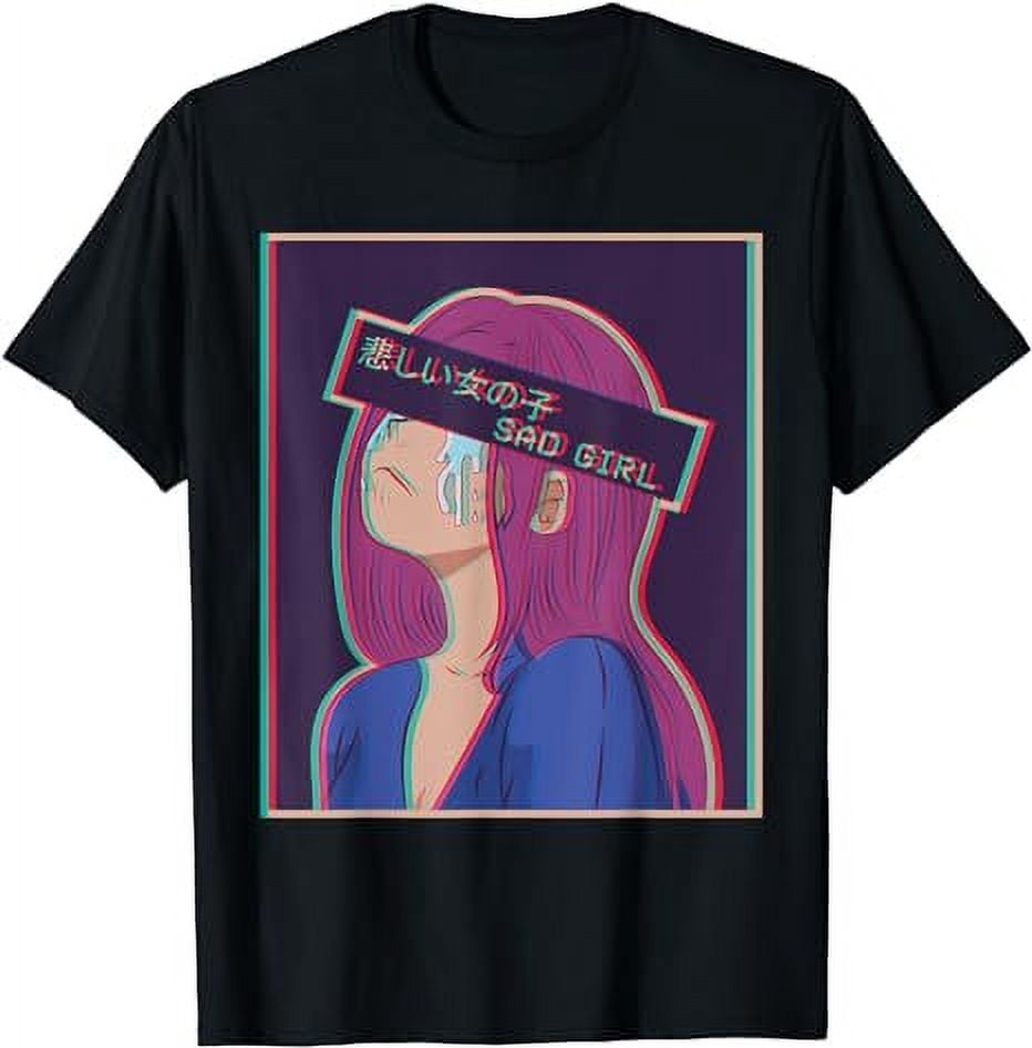Sad Anime Girl Japanese Vaporwave Aesthetic Anime Egirl T-Shirt ...