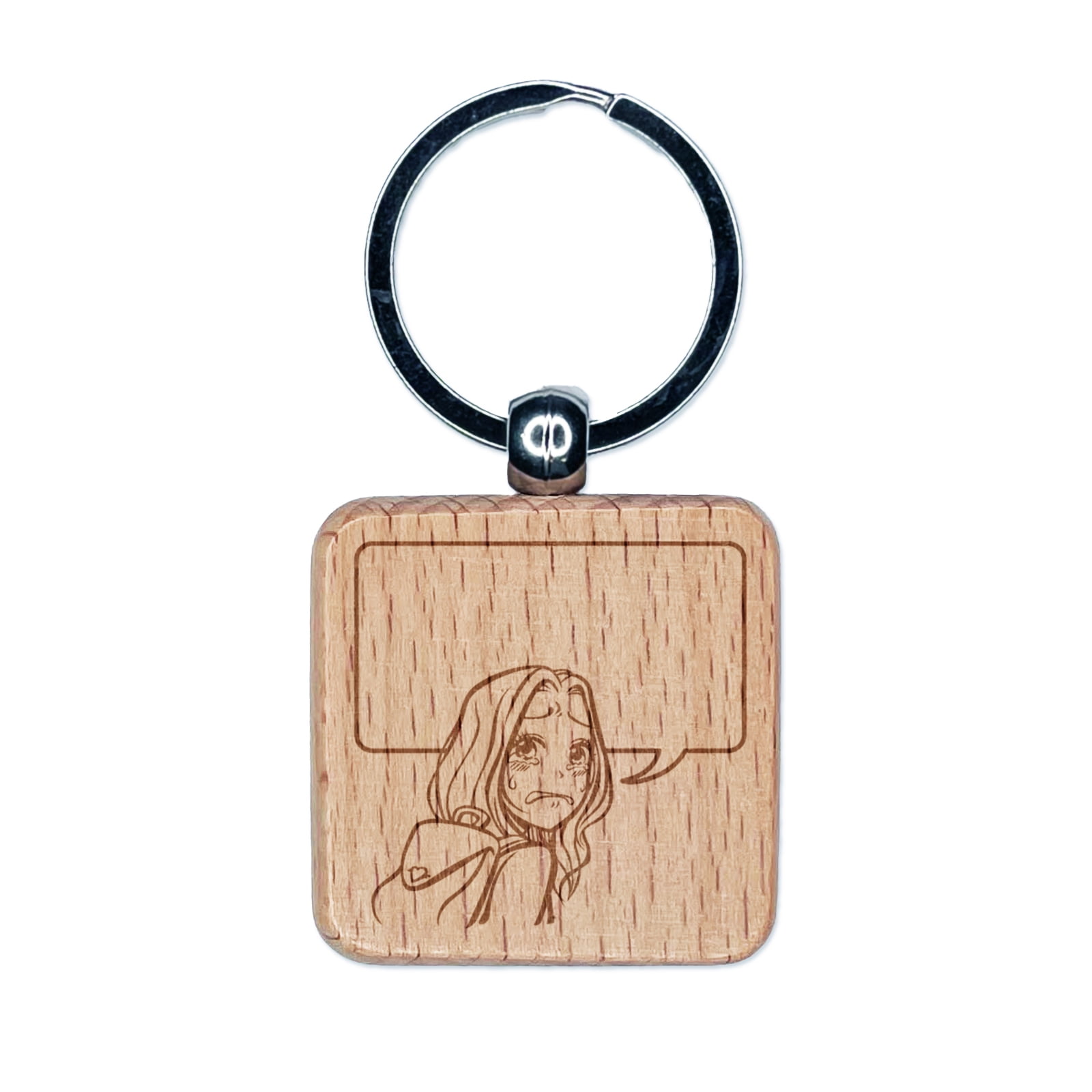 Sad Anime Manga Girl with Empty Speech Bubble Square Keychain Charm Tag ...