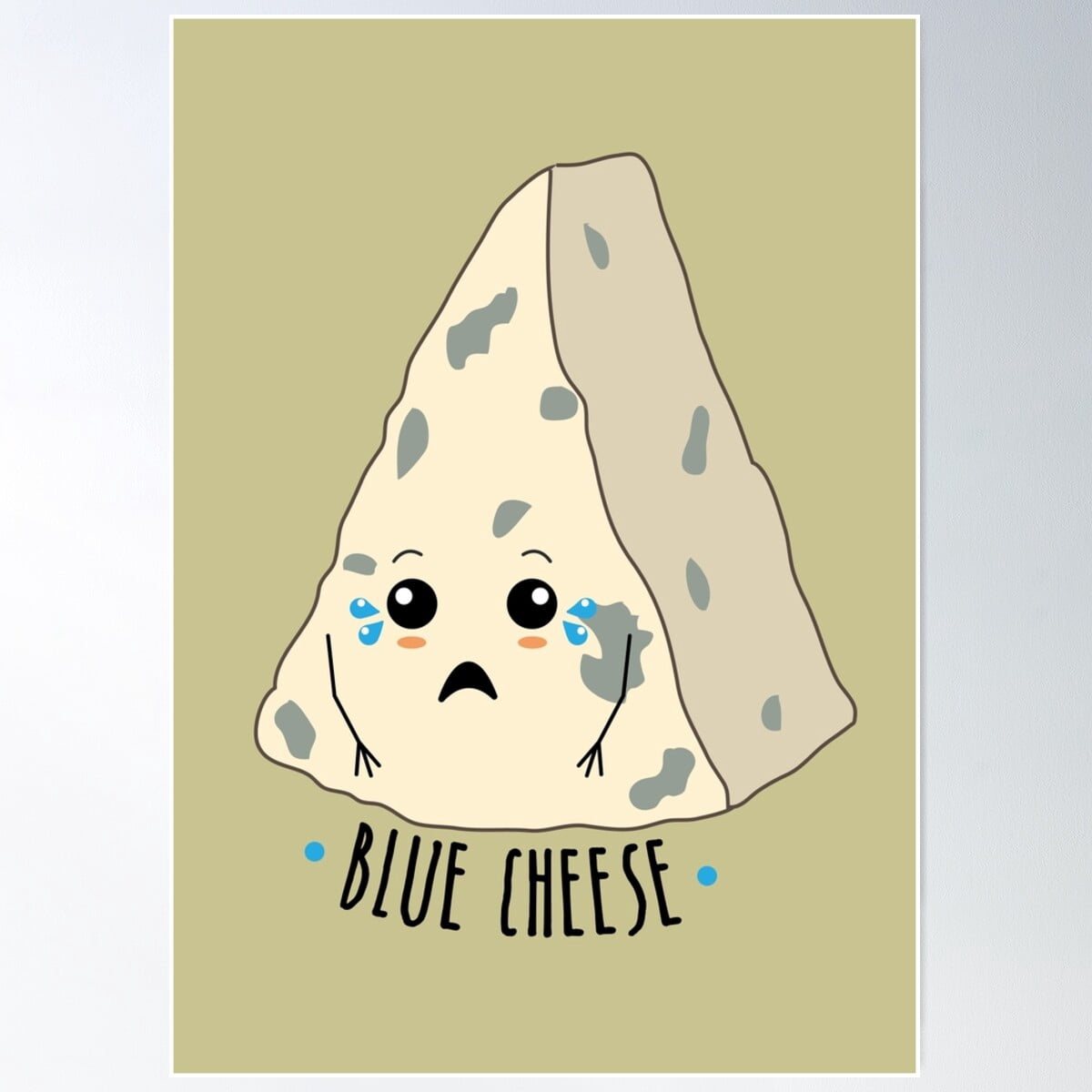 Sad Blue Cheese Funny Food Pun Poster Wall Art, Modern Wall Decor For ...