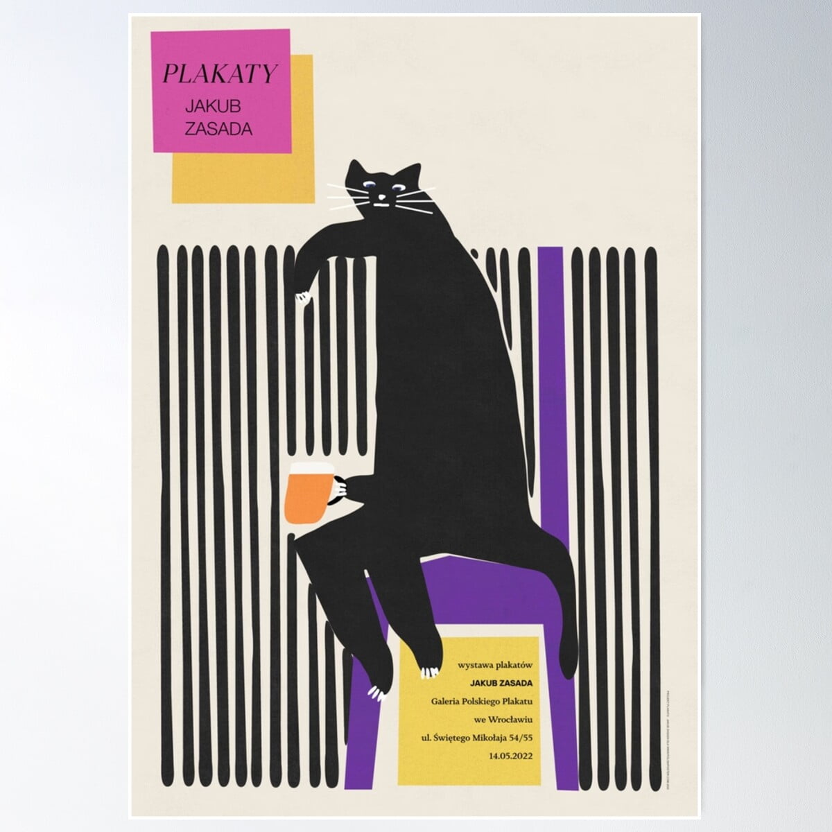 Sad Cat With Beer Poster Wall Art, Modern Wall Decor For Living Room ...