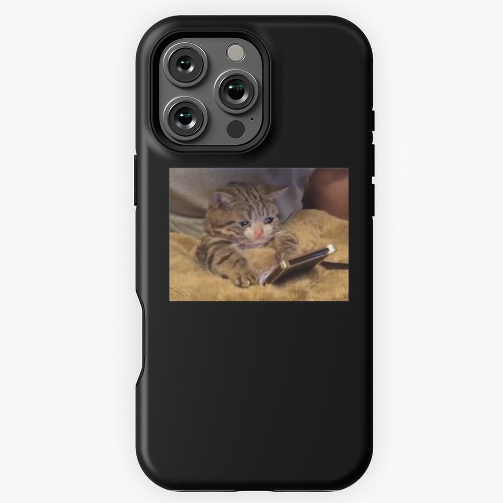 Sad Cat with Phone Meme Funny Crying iPhone Case 11 12 13 14 15 16 17 ...