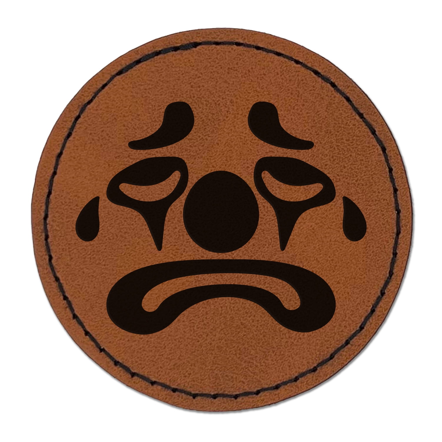 Sad Clown Face 2.5" Faux Leather Round Engraved Iron-On Patch - Brown ...