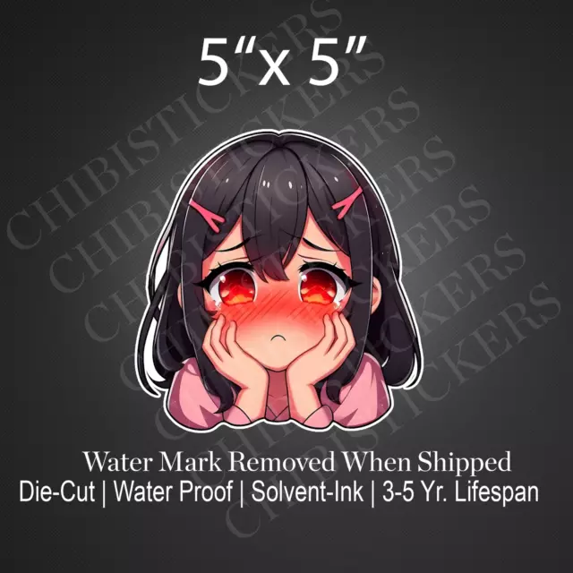 Sad Crying Big Eyes Bunny Girl Sticker Vinyl Sticker Waterproof Decal ...