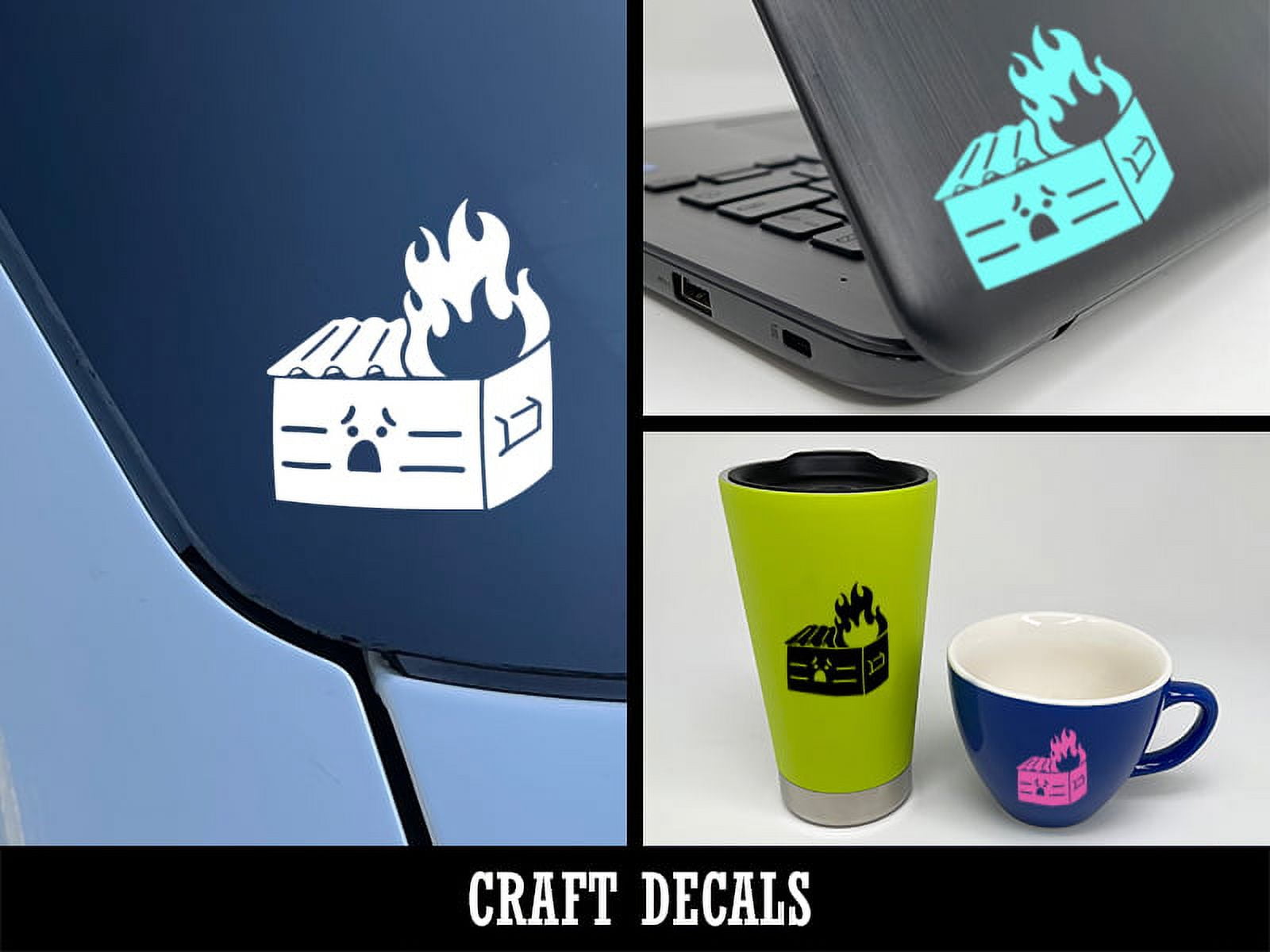 Sad Dumpster Fire Craft Vinyl Indoor Outdoor Decal Sticker - Blue - 5 ...