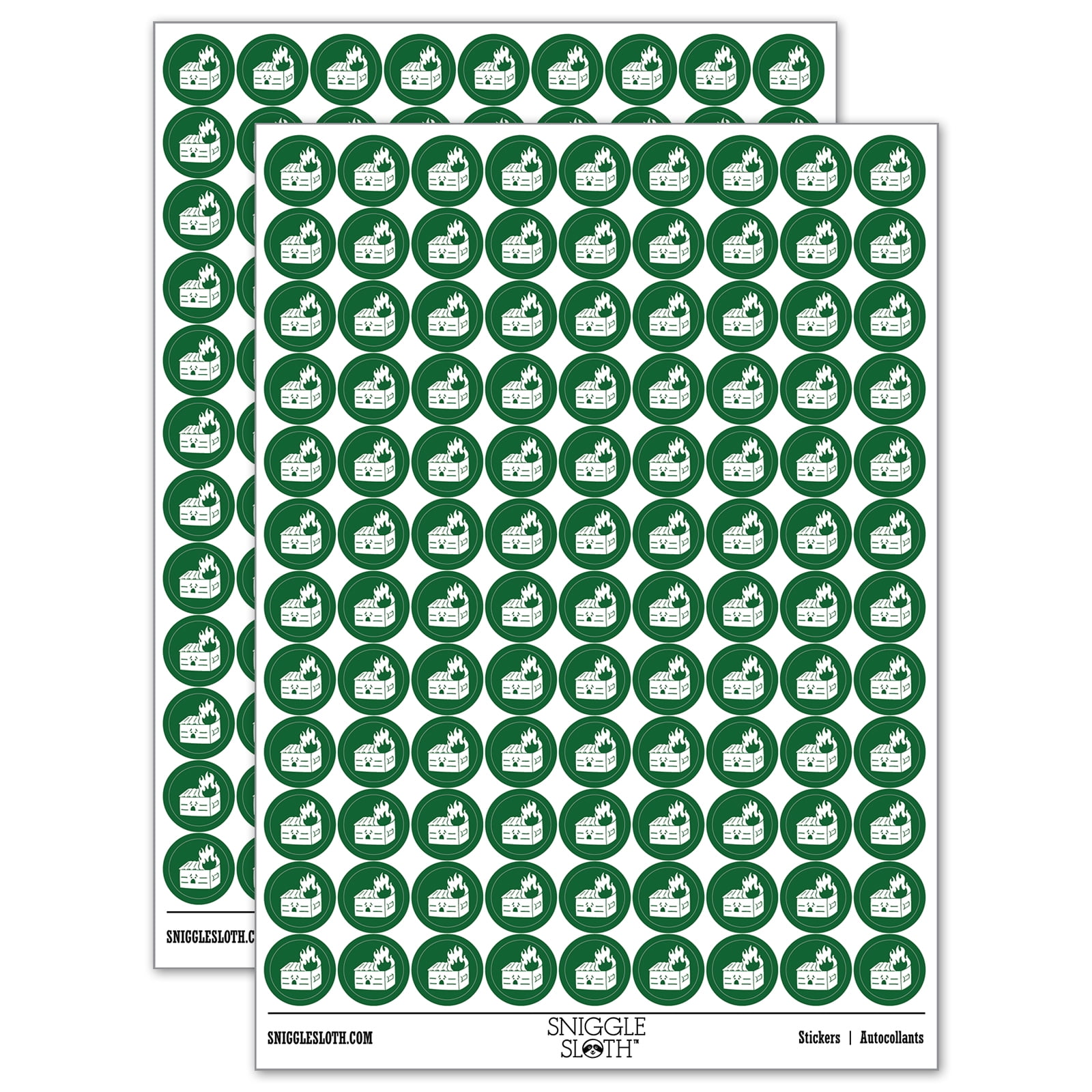 Sad Dumpster Fire 200+ Round Stickers - Dark Green - Matte Finish - 0. ...