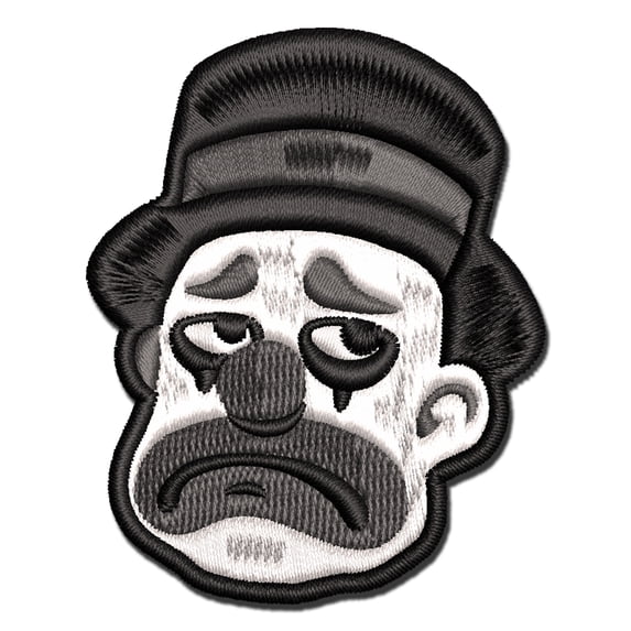 Sad Grayscale Monotone Clown Top Hat Applique Multi-Color Embroidered ...