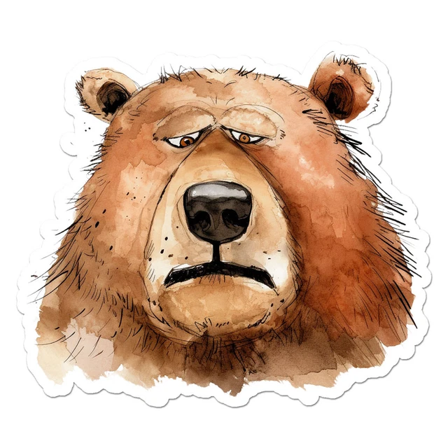 Sad Grizzly Bear Sticker Phone Decal Water Bottle Stickers Car Decals ...