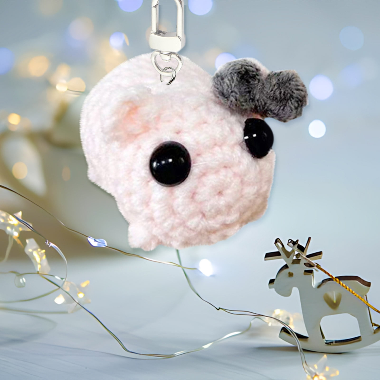 Sad Hamster Cartoon Hamster Bow Keychain, Cute Crochet Sad Hamster ...
