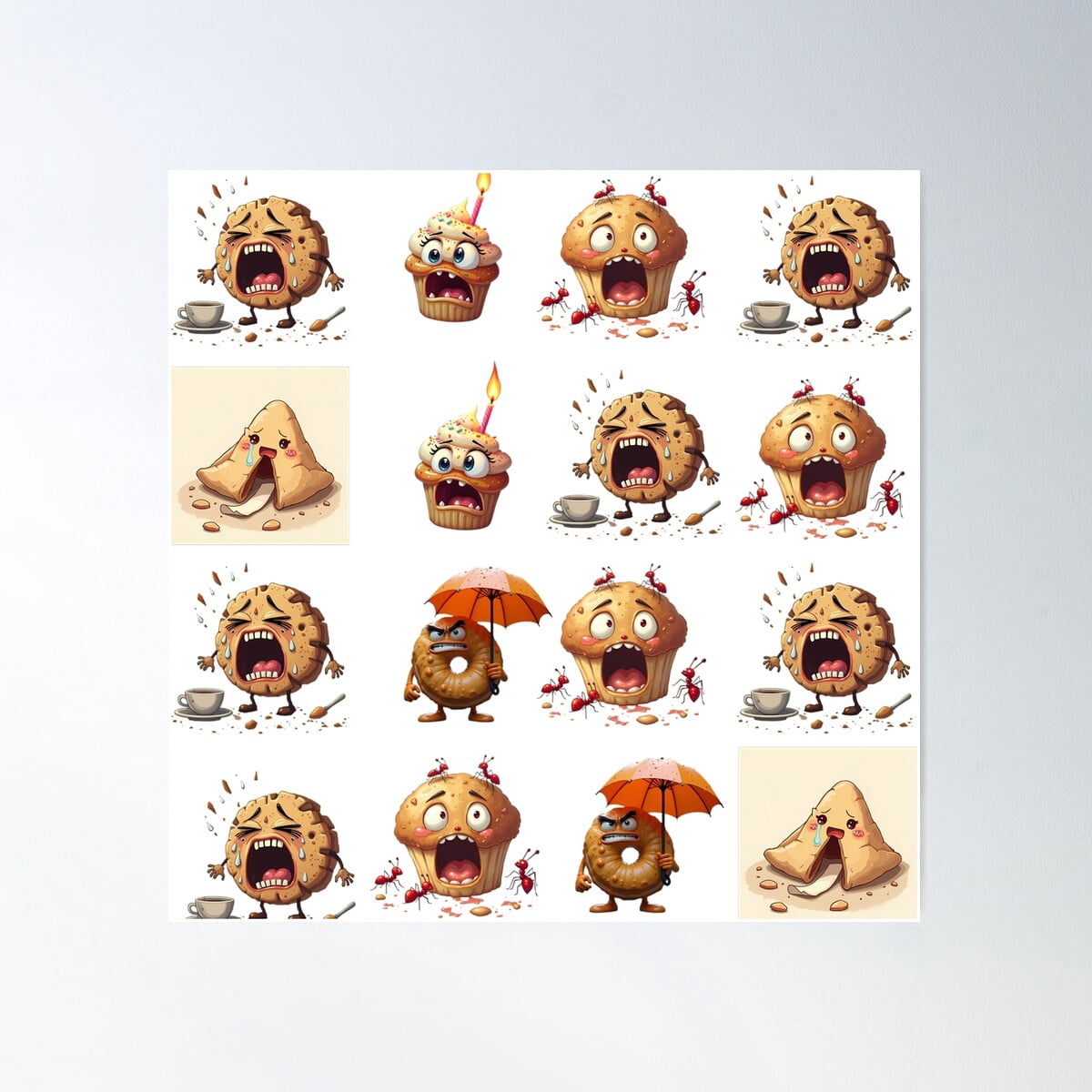 Sad Pastries Facing Their Ironic Sweet Fate. Poster Wall Art, Modern ...