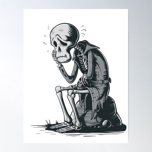 Sad Skeleton Sitting Poster Wall Art, Modern Wall Decor For Living Room ...