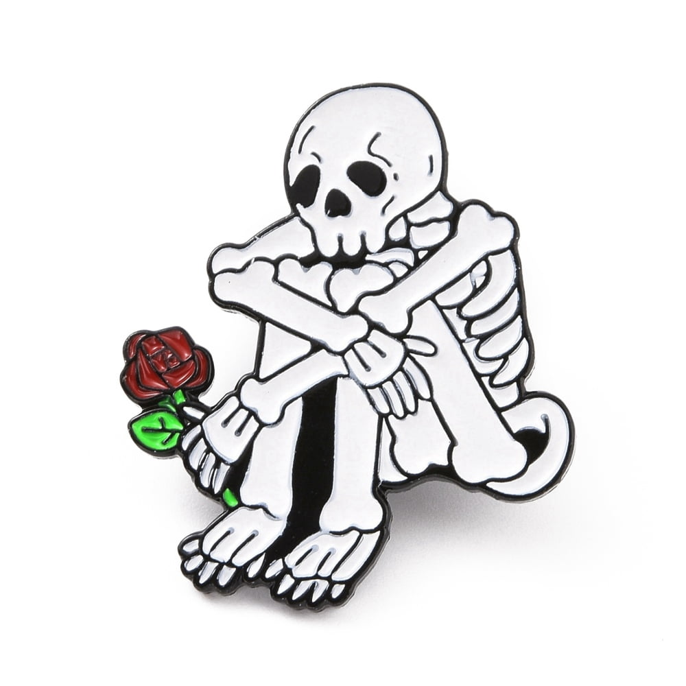 Sad Skeleton with Rose Enamel Pin Electrophoresis Black Plated Alloy ...