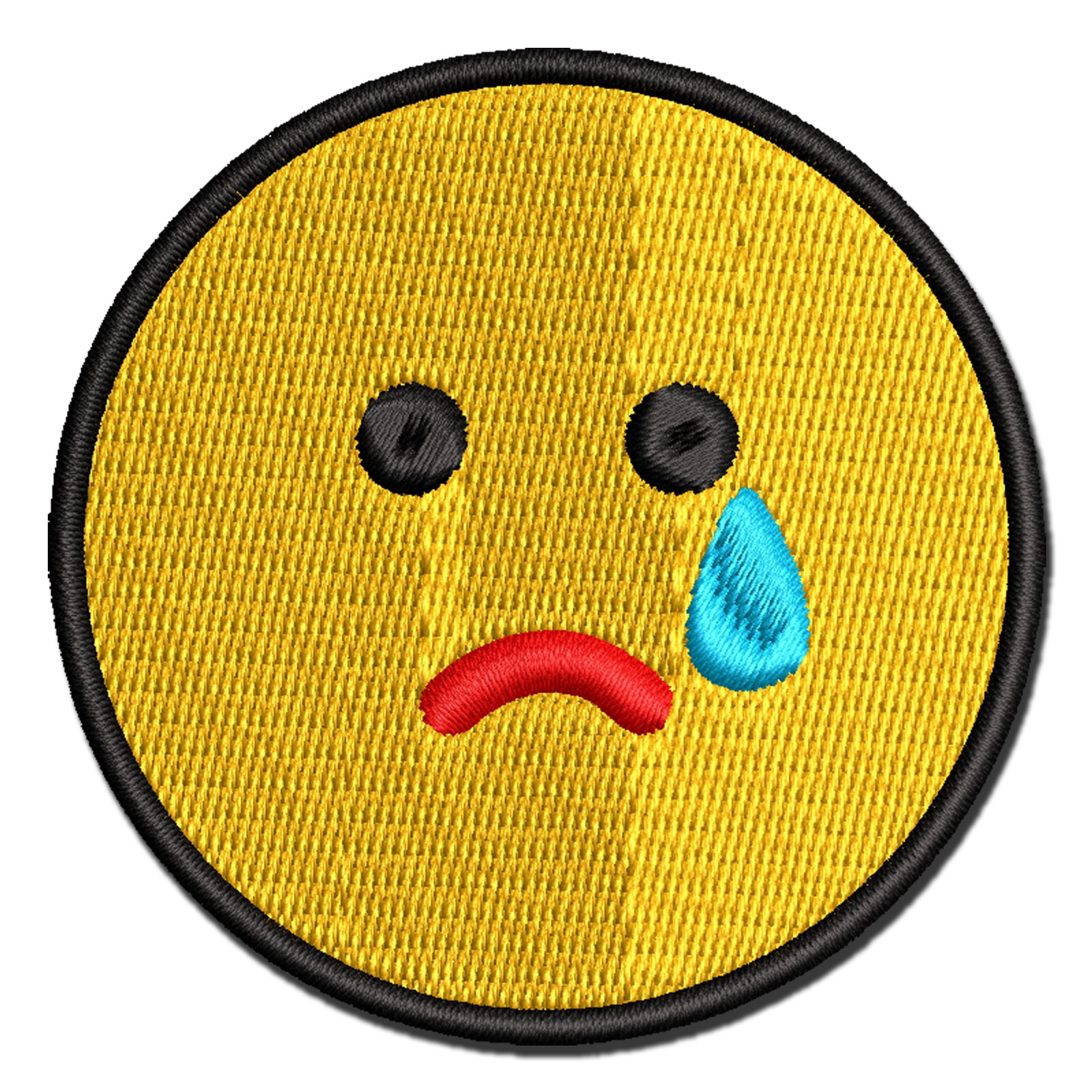 Sad Tear Crying Frown Face Emoticon Applique Multi-Color Embroidered ...