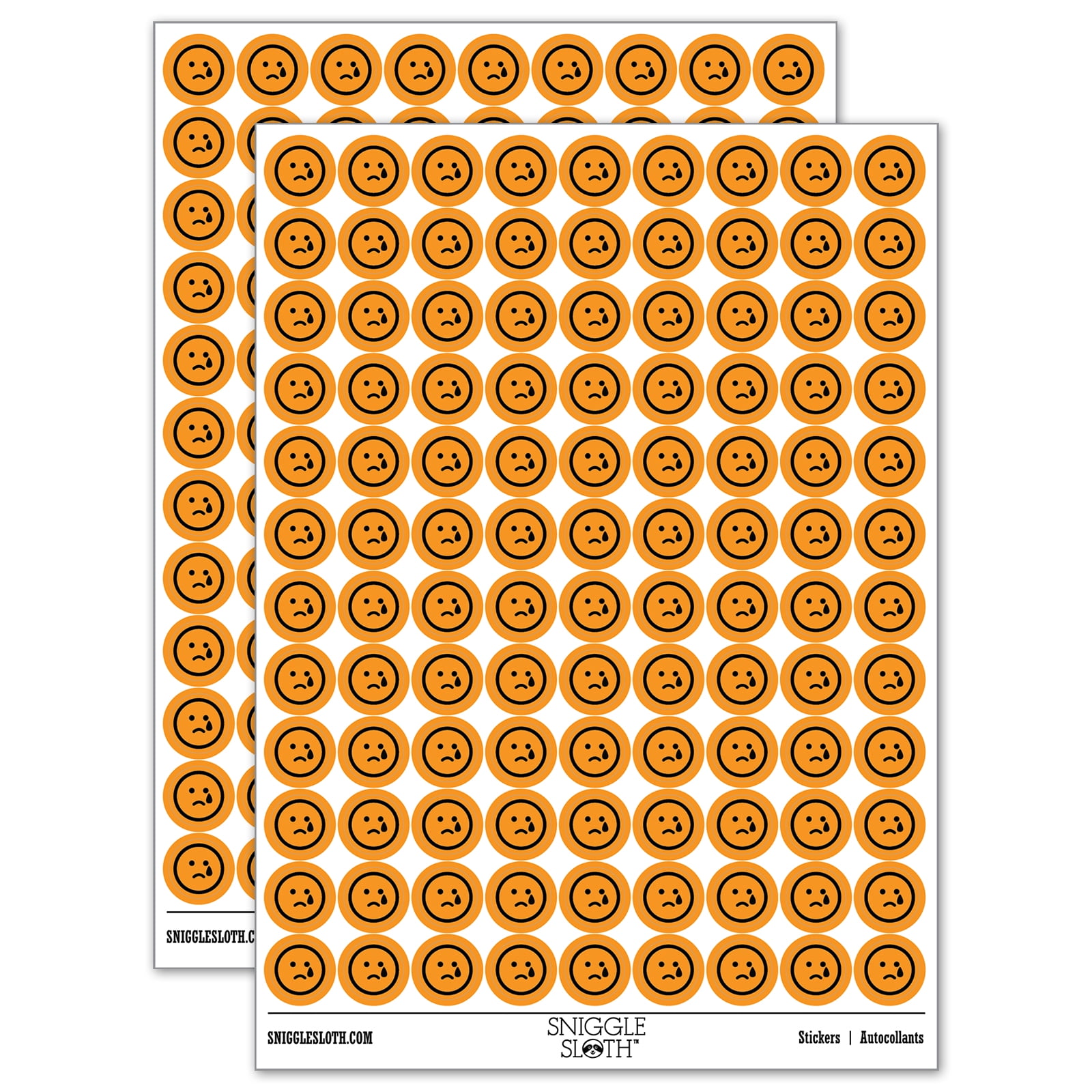 Sad Tear Crying Frown Face Emoticon 200+ Round Stickers - Orange ...