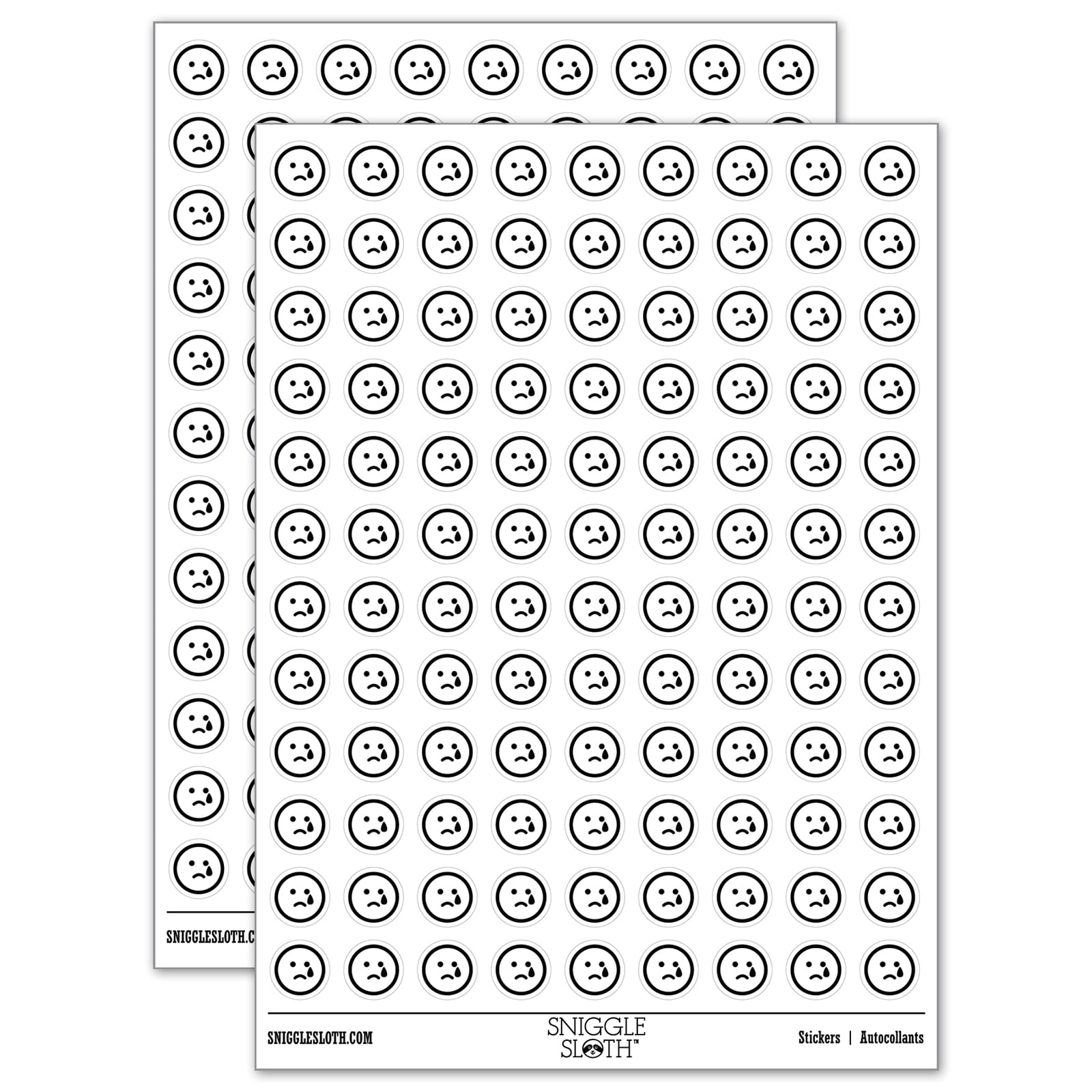 Sad Tear Crying Frown Face Emoticon 200+ Round Stickers - White - Gloss ...