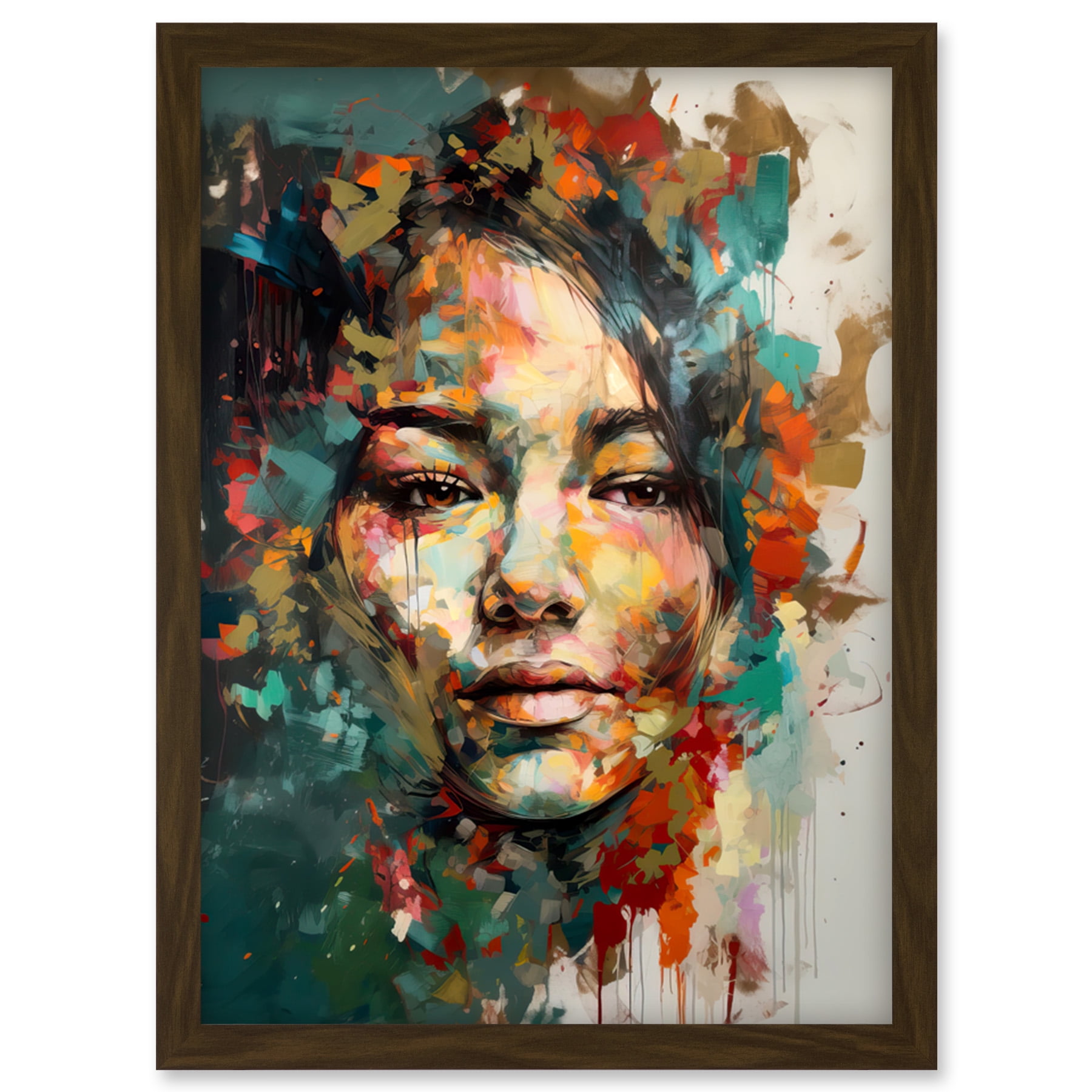 Sad Young Woman Face Beauty Portrait Multicoloured Artwork Framed Wall ...