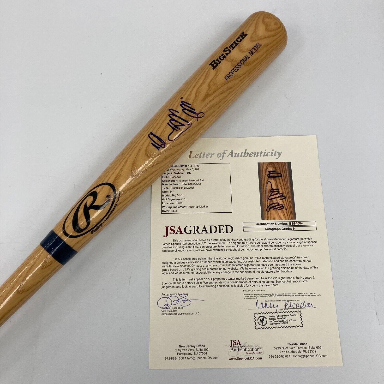 Sadaharu Oh Signed Autographed Baseball Bat JSA Graded 9 MINT - Walmart.com