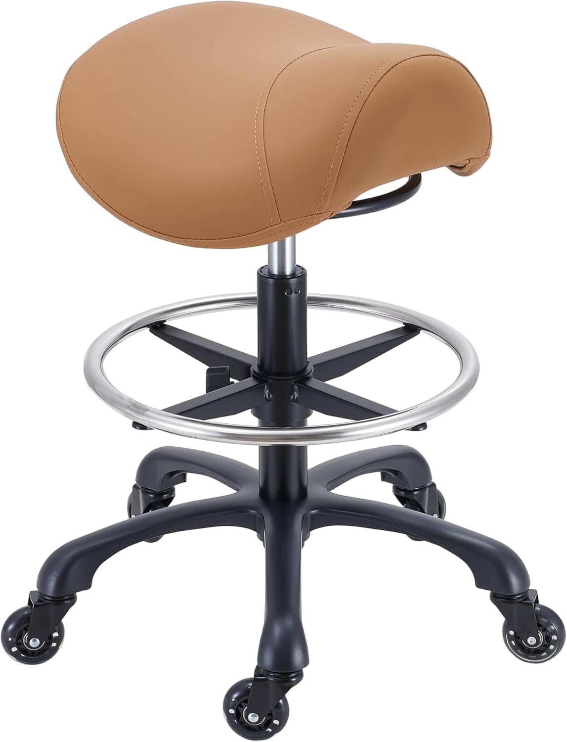 Saddle Salon Stool with Footrest Heavy Duty Adjustable Height Rolling ...