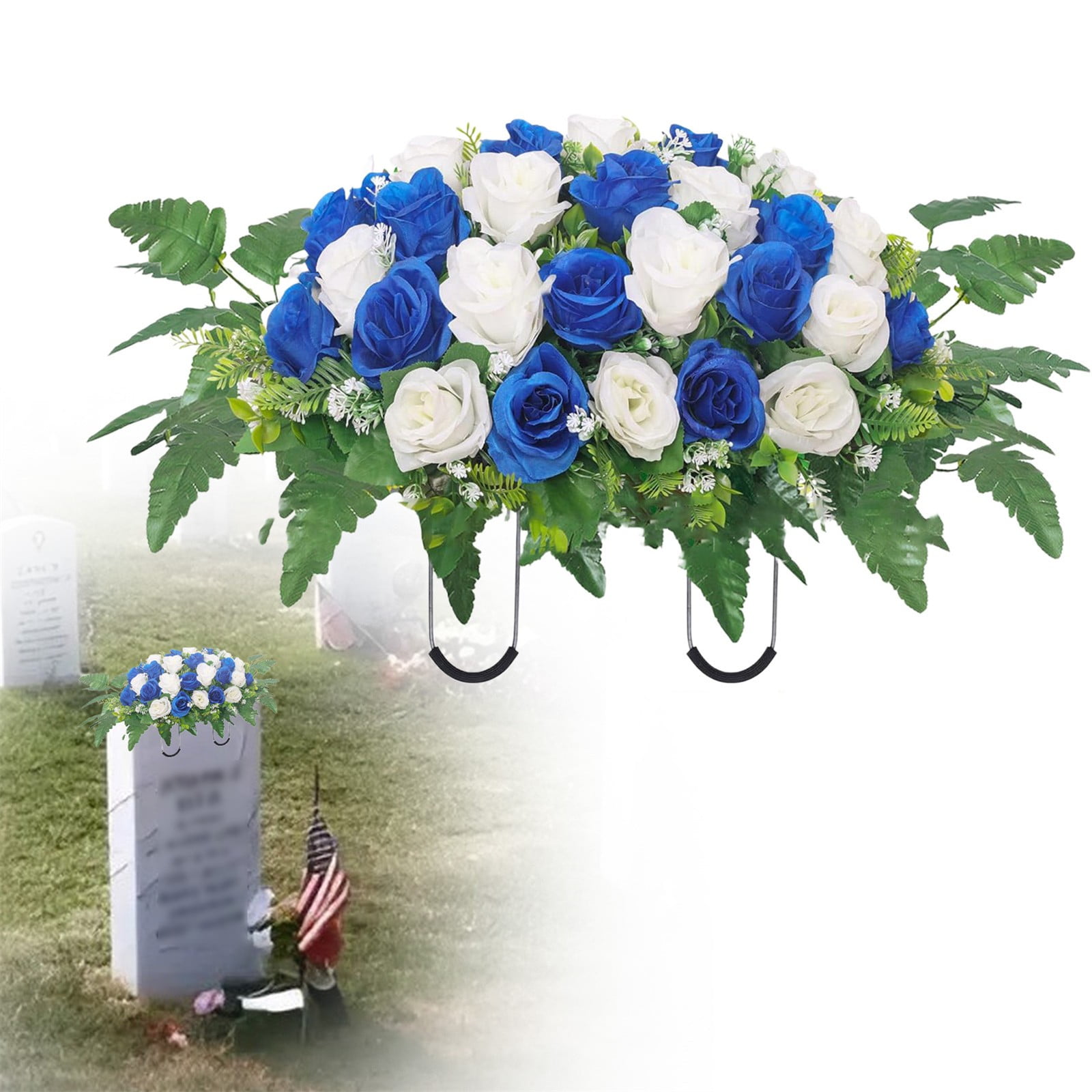 Aminojy Heavy-Duty Cemetery Flower Arrangement - Extra Wide Faux Rose ...