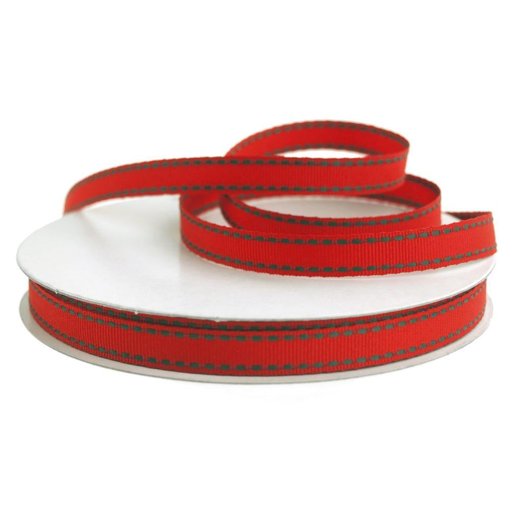 Saddle Stitch Border Grosgrain Ribbon, 3/8-inch, 25-yard, Red/Hunter ...