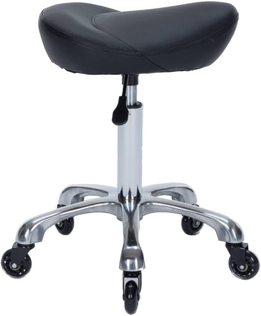 Saddle Stool PU Leather Rolling Stool Adjustable Height Stool with Mute ...