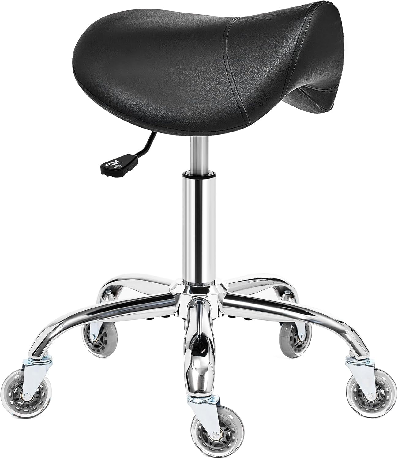 Saddle Stool with Wheels, Swivel Adjustable Stool, 450 lb Heavy Duty PU ...