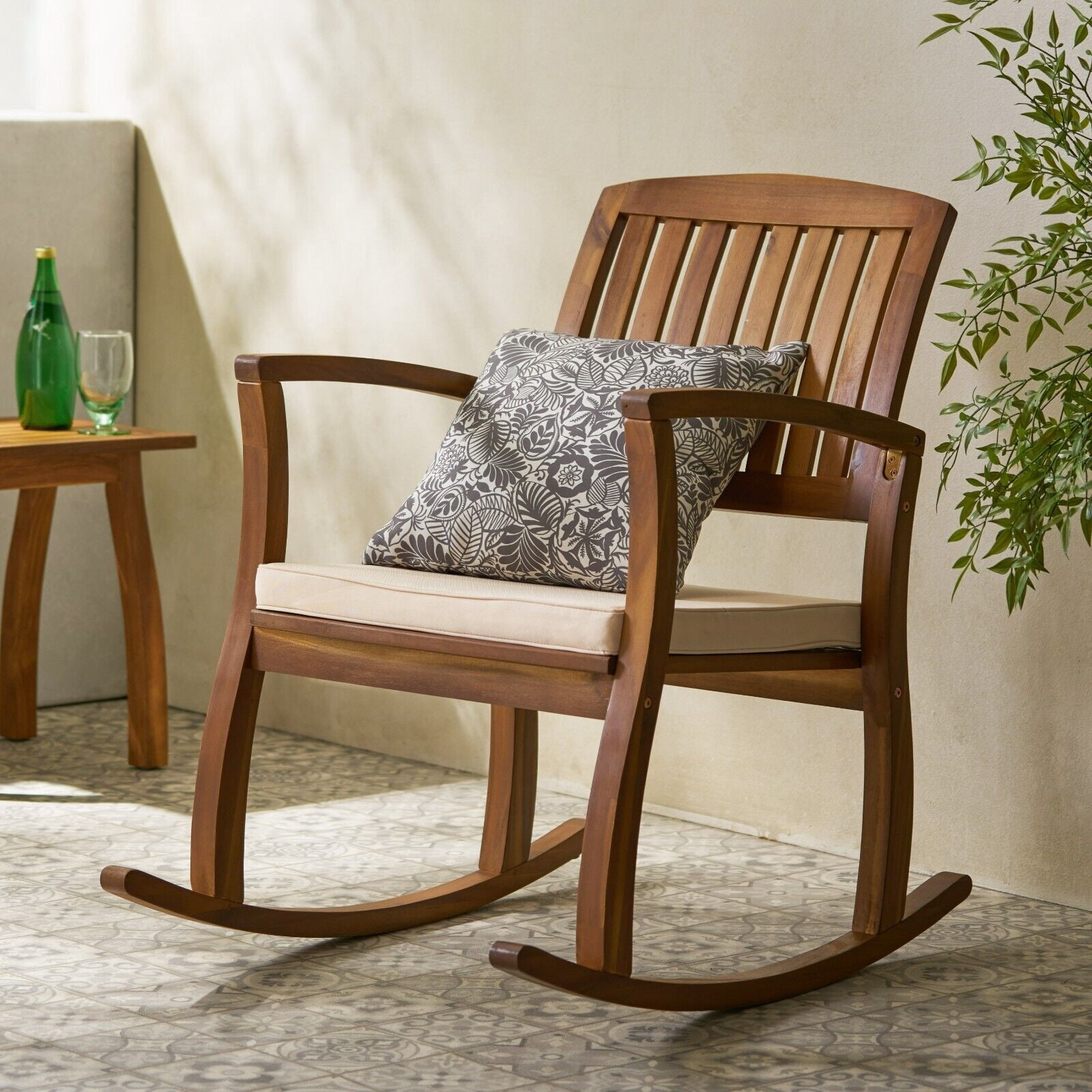 Sadie Outdoor Acacia Wood Rocking Chair with Cushion - Walmart.com