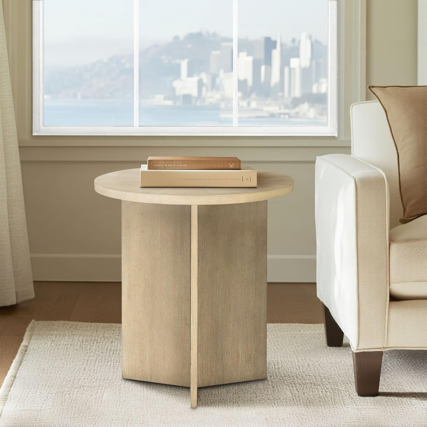 Sadie Round Coffee Table – Starburst Veneer Top, Reclaimed Greige Wood ...