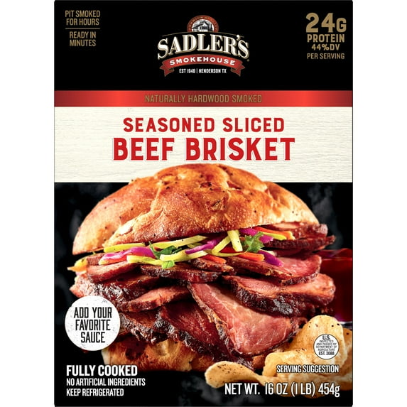 SADLER'S Smokehouse Seasoned Sliced Beef Brisket, 16oz Tray - Walmart.com