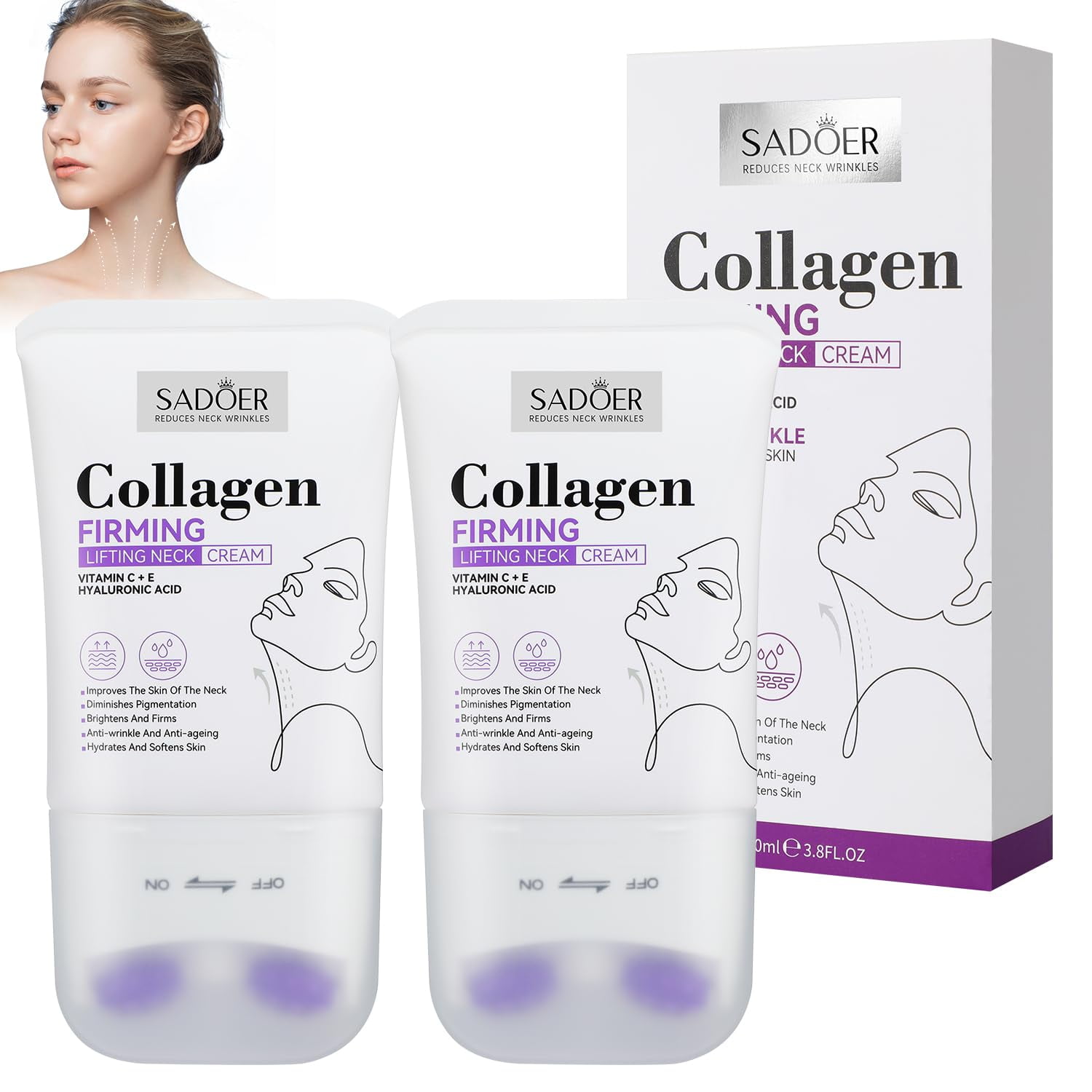 Sadoer Neck Collagen Cream with Roller,Lift Neck Firming Cream, for ...