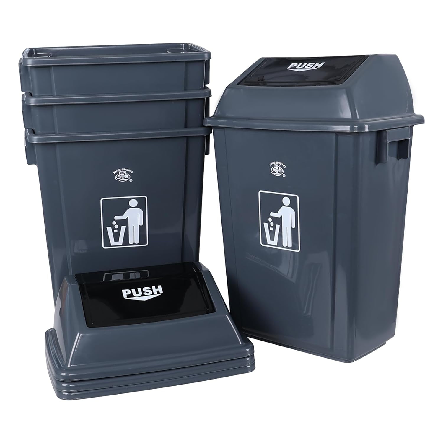 Sadstory 13 Gallon Plastic Trash Bin with Swing Top, Large Plastic ...