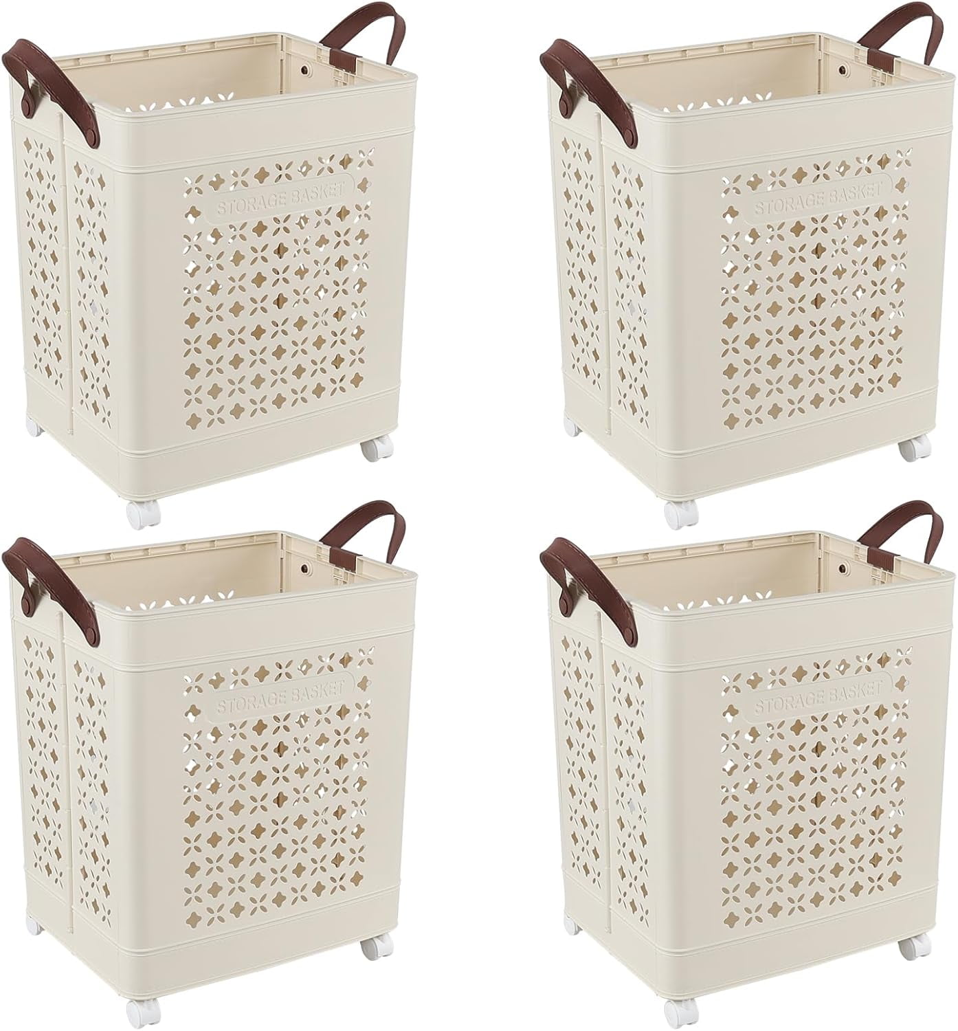 Sadstory 40 L Plastic Foldable Rolling Laundry Basket with Handles ...