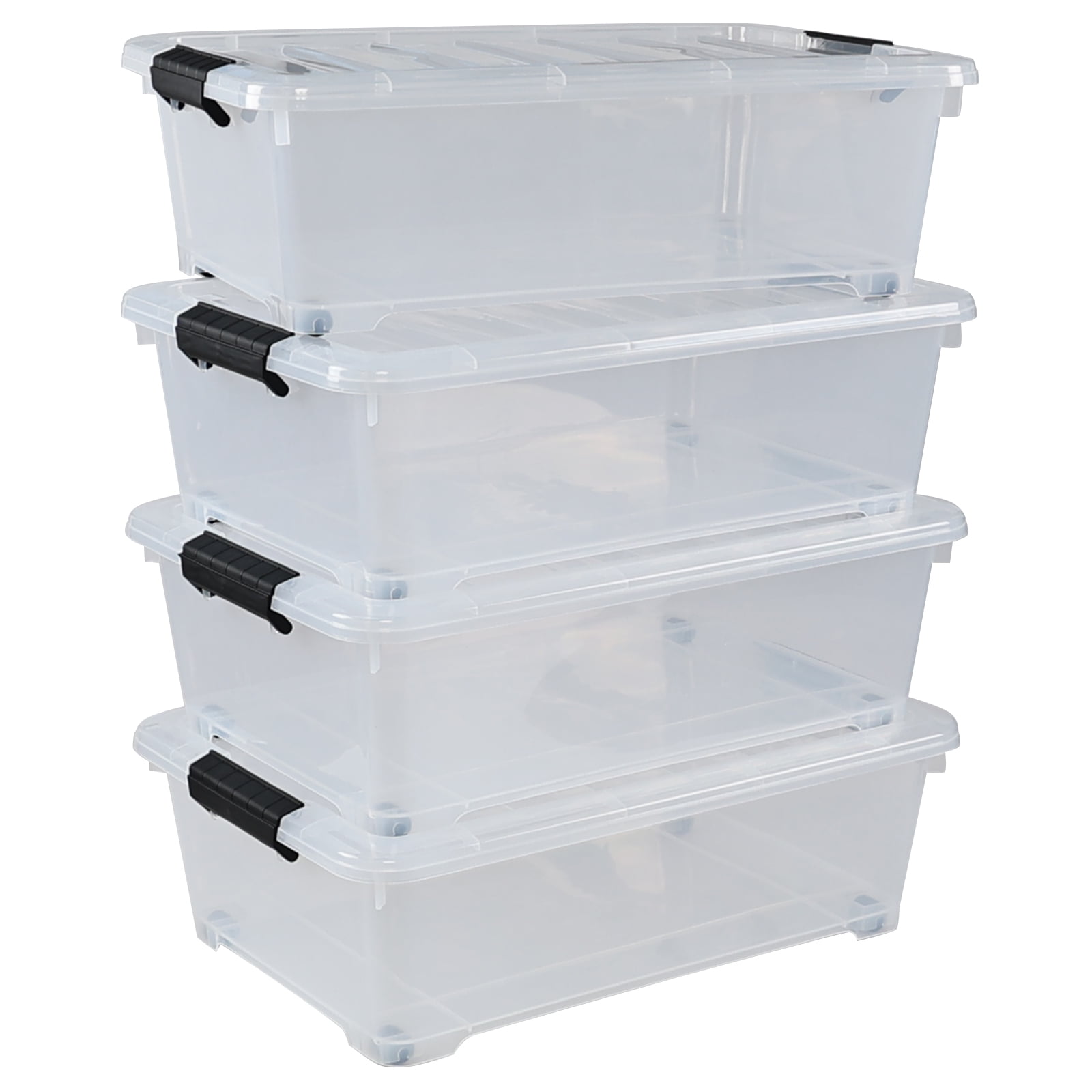 Saedy 20 Liter Clear Plastic Under Bed Storage Boxes with Wheels ...