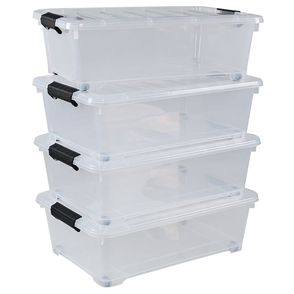 Saedy 20 Liter Clear Plastic Under Bed Storage Boxes with Wheels ...