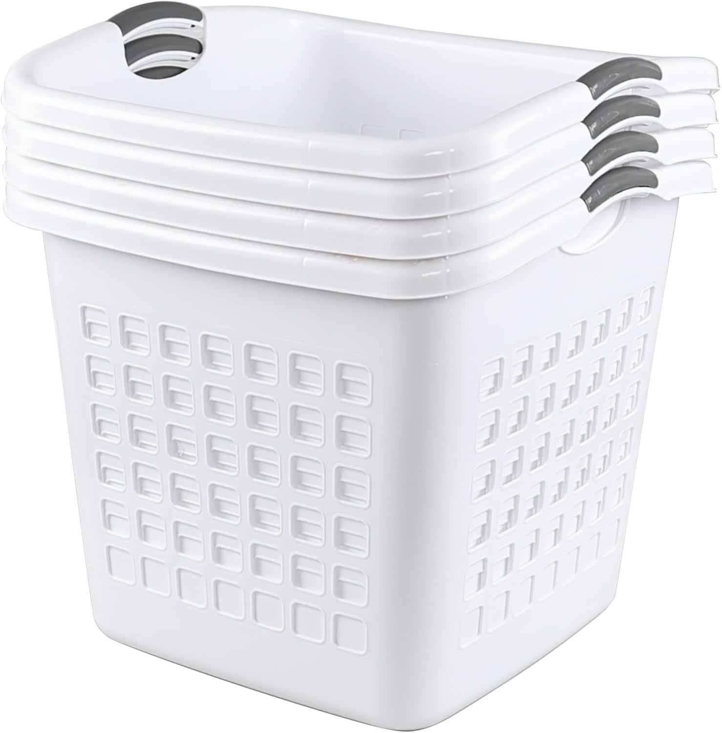 Saedy 4 Pack Large Plastic Laundry Baskets, White Clothes Hamper for ...