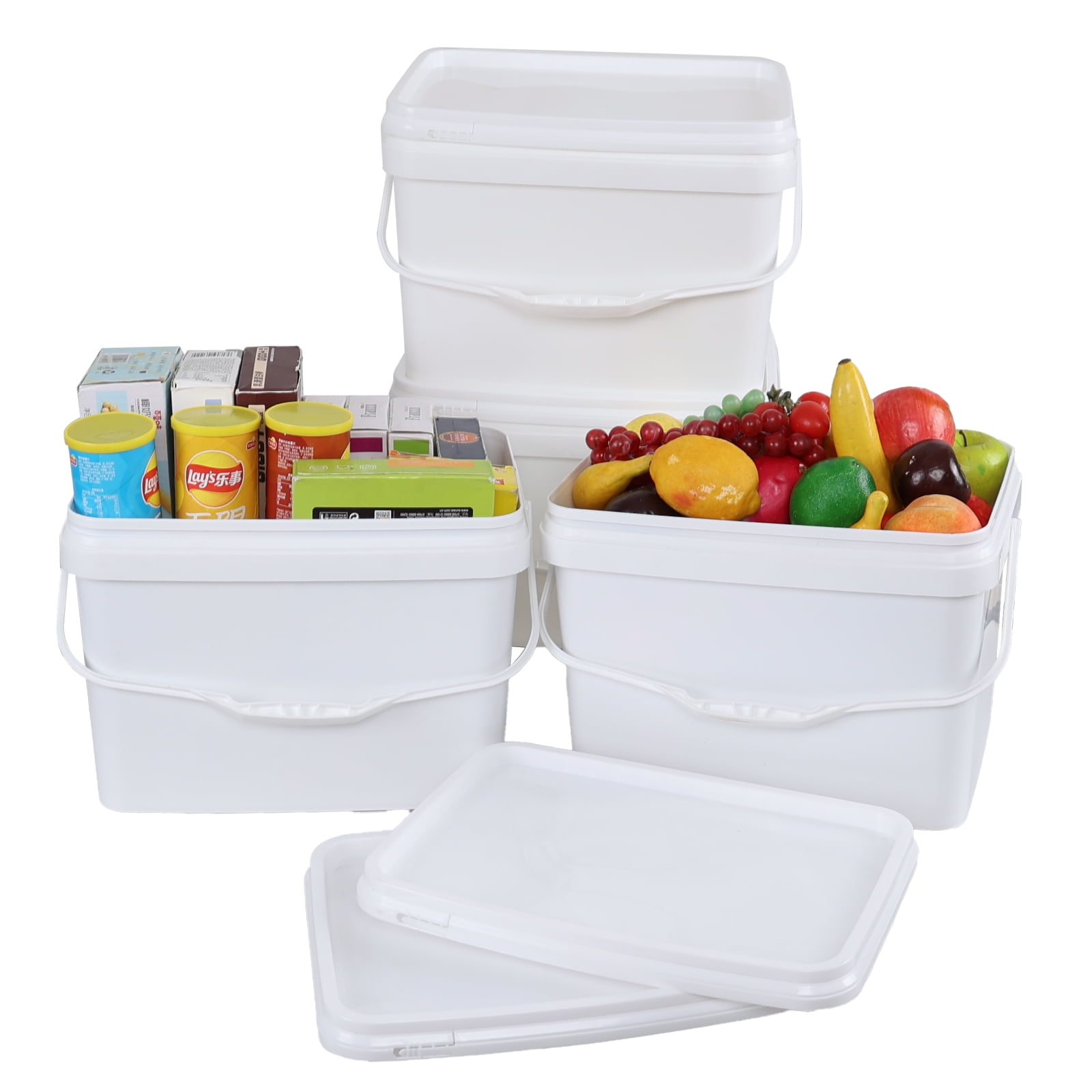 Saedy 5 Gallon Rectangular Bucket for Food Storage, Set of 4 White ...