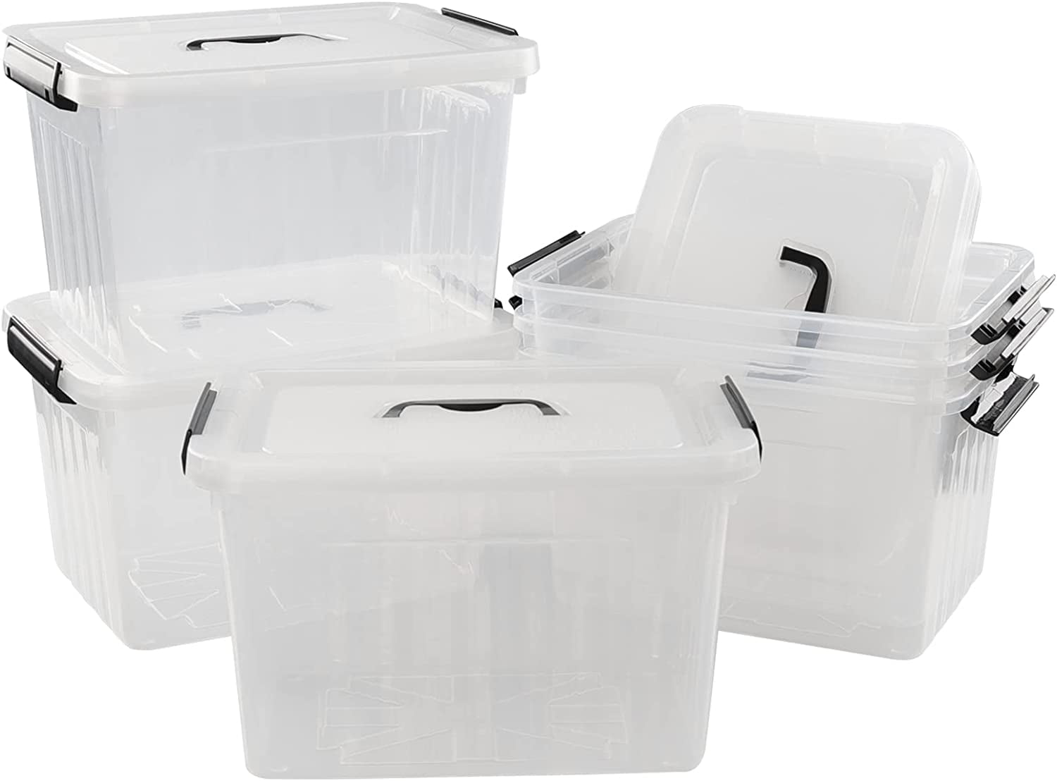 Saedy 6 Pack 12 Quart Plastic Latching Storage Box with Handle, Clear ...