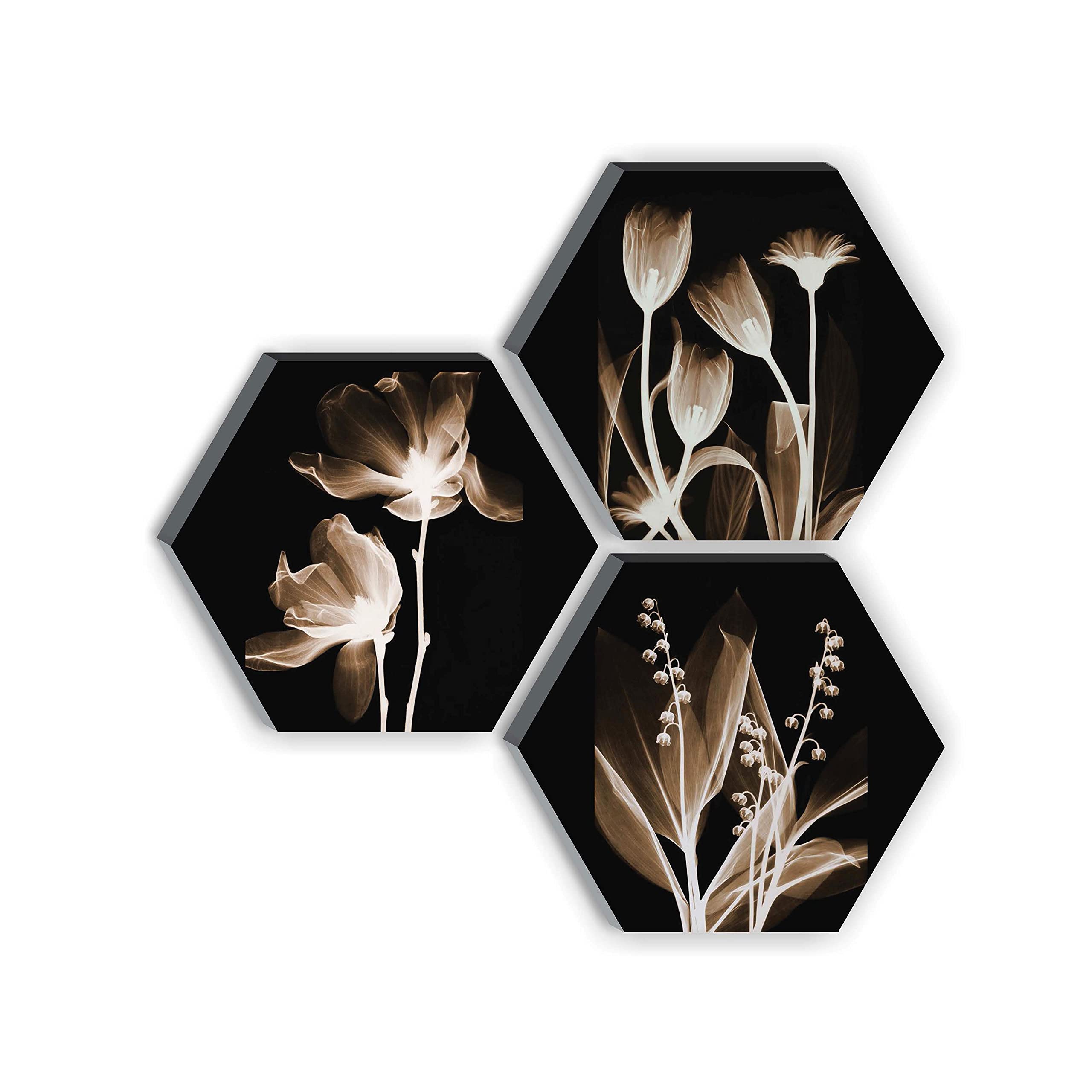 Saf Paintings Uv Textured Flower Designer 6Mm Mdf Hexagon Set Of 3 ...