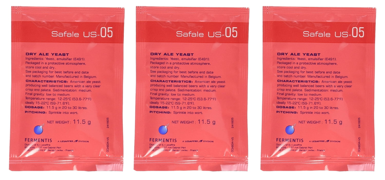 Safale US-05 American Ale Yeast - 3 Packs of 11.5g Each, Ready-to-Pitch ...