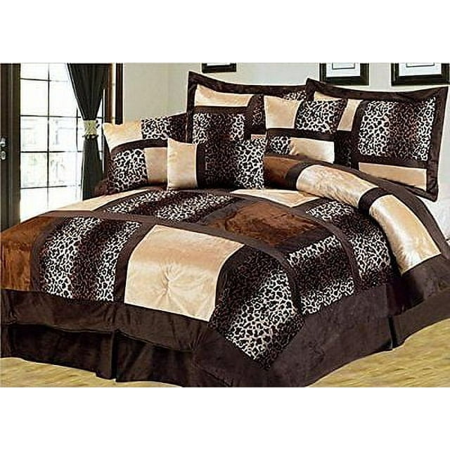 Best Linen Safari 7-Piece Suede Comforter Set - Twin Size, Brown, Animal Print, Bedding Set ...