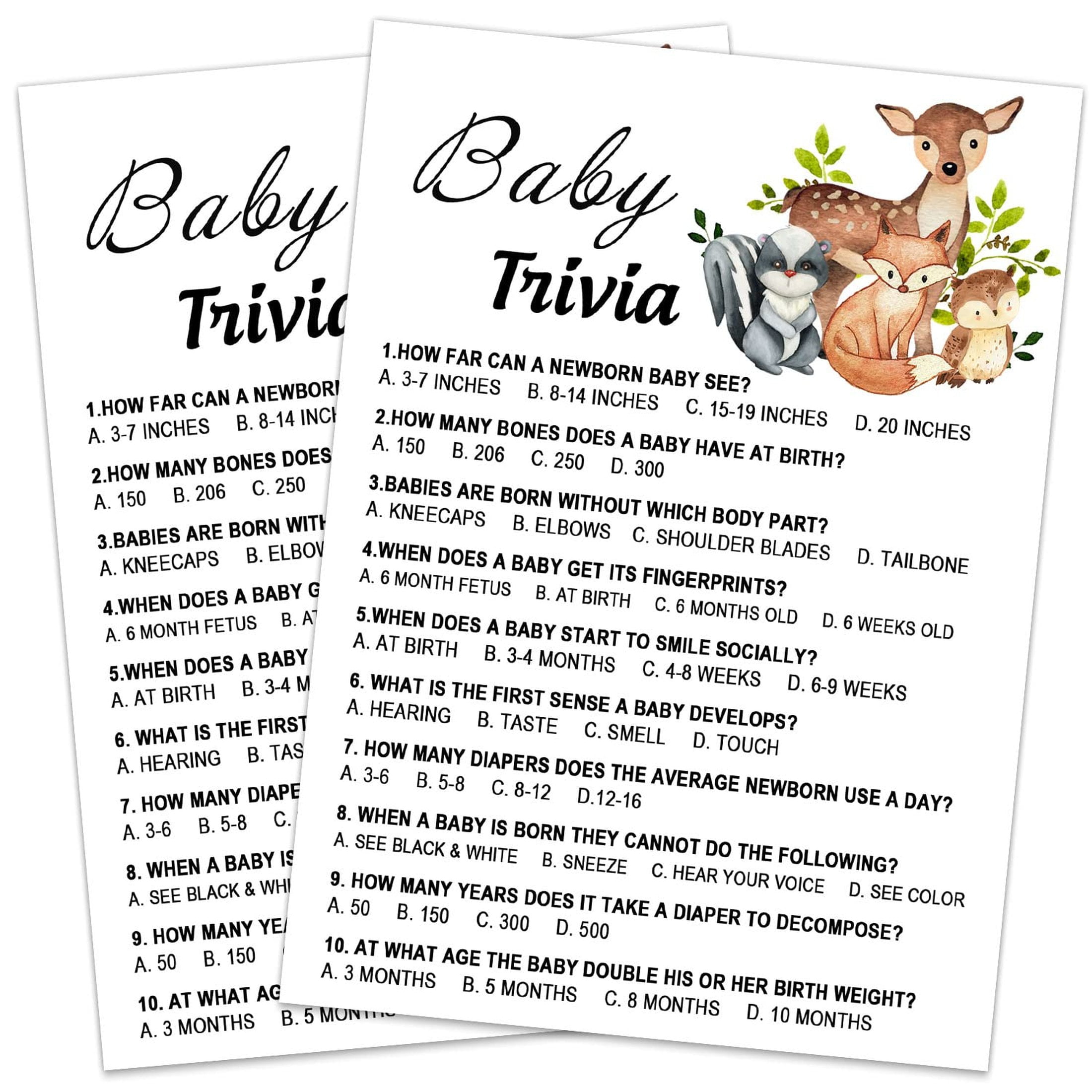 Safari Adventure Baby Trivia Cards - Fun Icebreaker Game for Baby ...