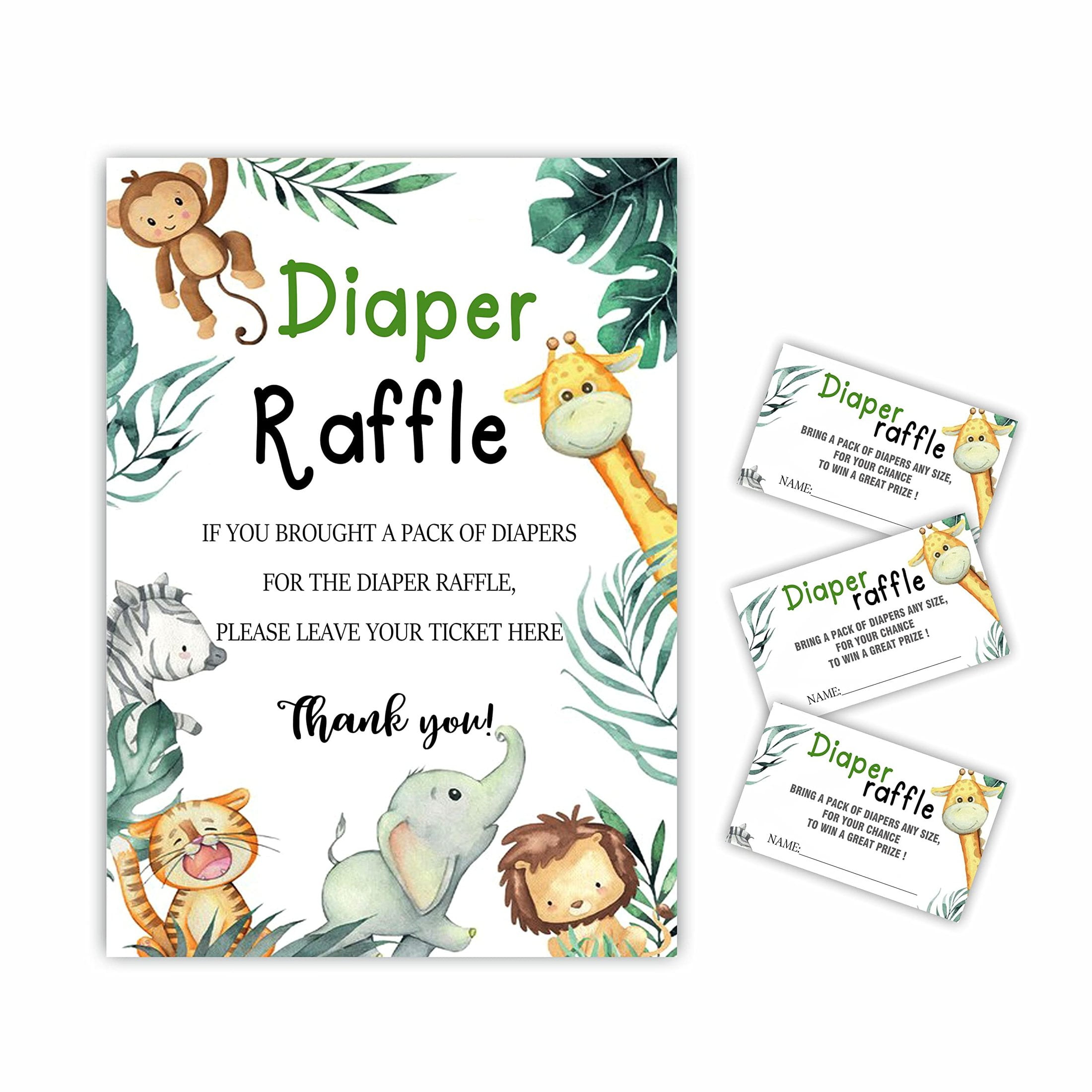 Safari Adventure Diaper Raffle Game Set for Baby Shower, Jungle Theme ...