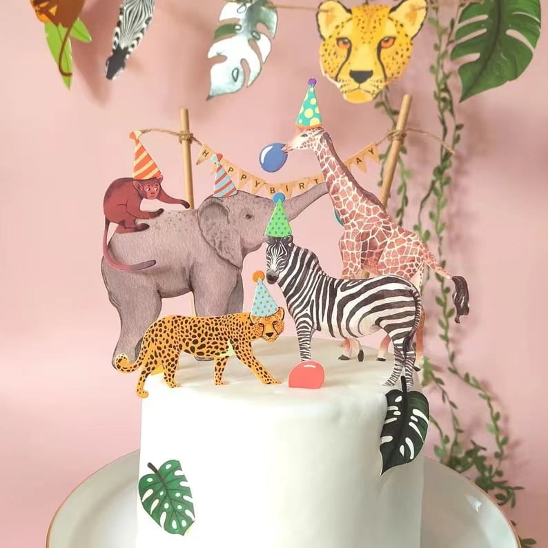 Safari Animal Cake Toppers Jungle Wild Cake Decorations with Leopard ...