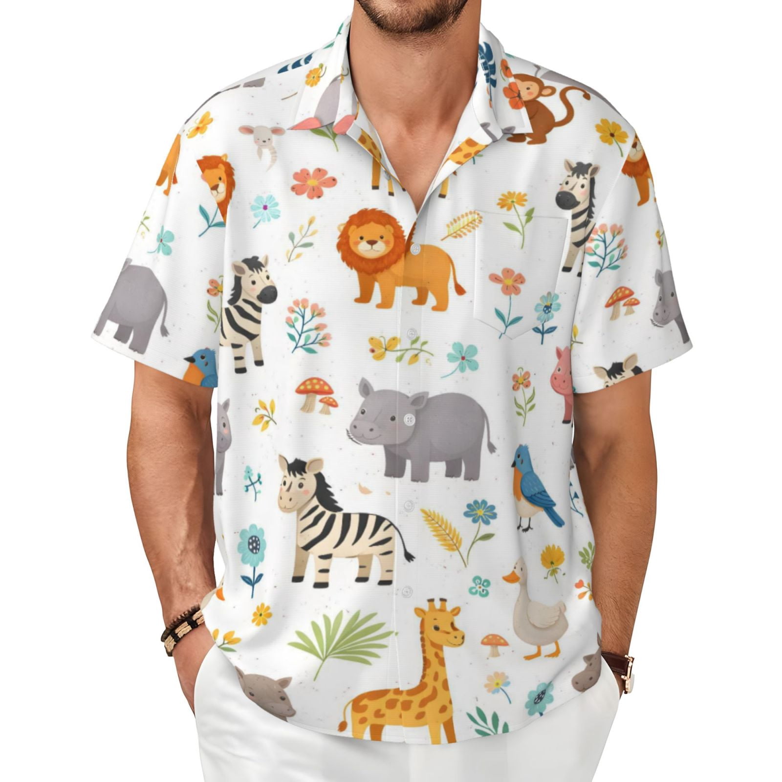 Safari Animal Cute Jungle Men'S Short-Sleeved Shirts with All-Over ...