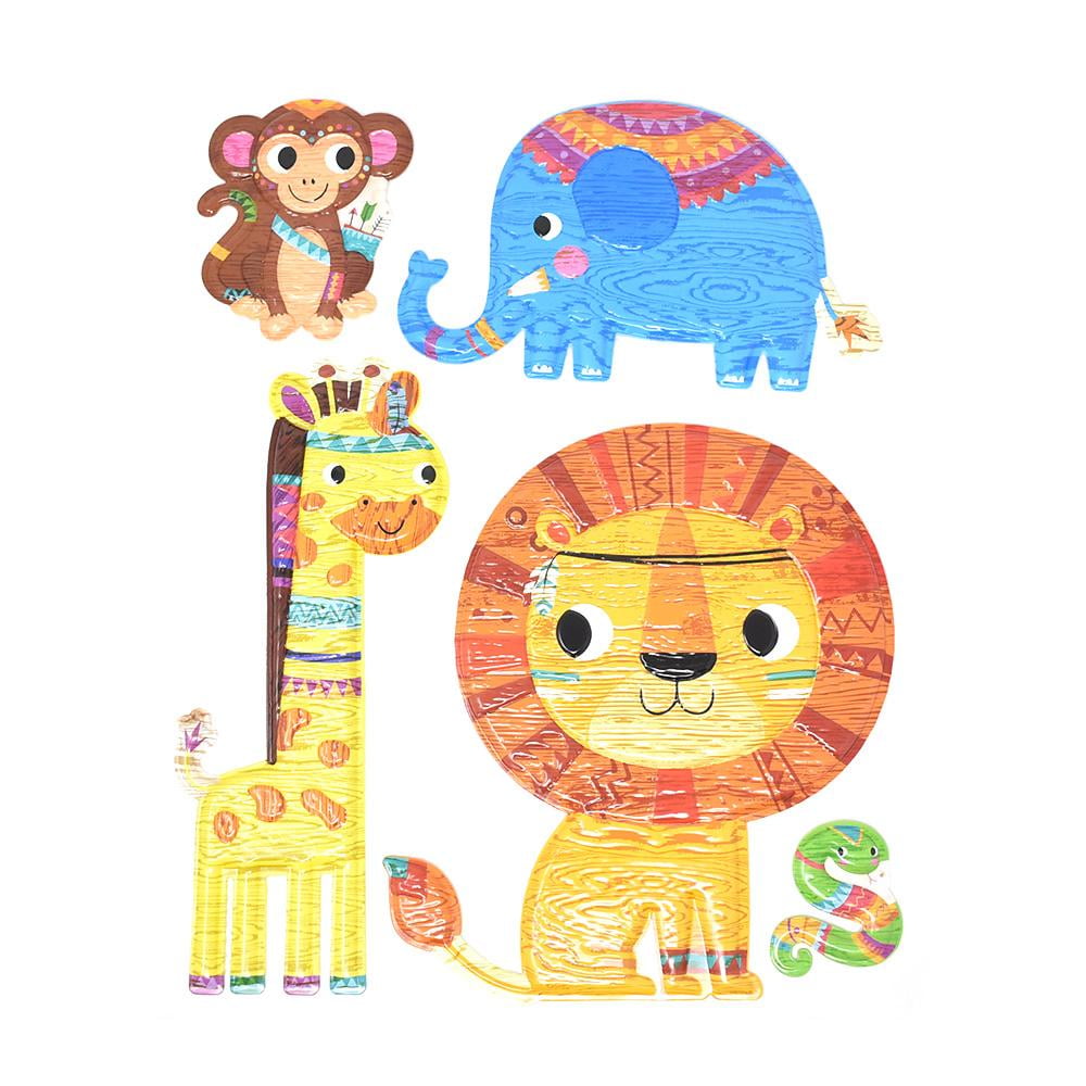 Safari Animal Friends Wall Decal 3D Stickers, Assorted, 5-Piece ...