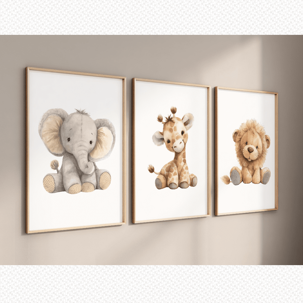 Safari Animal Nursery Lion Elephant Giraffe Poster Set Set 3 , Poster ...