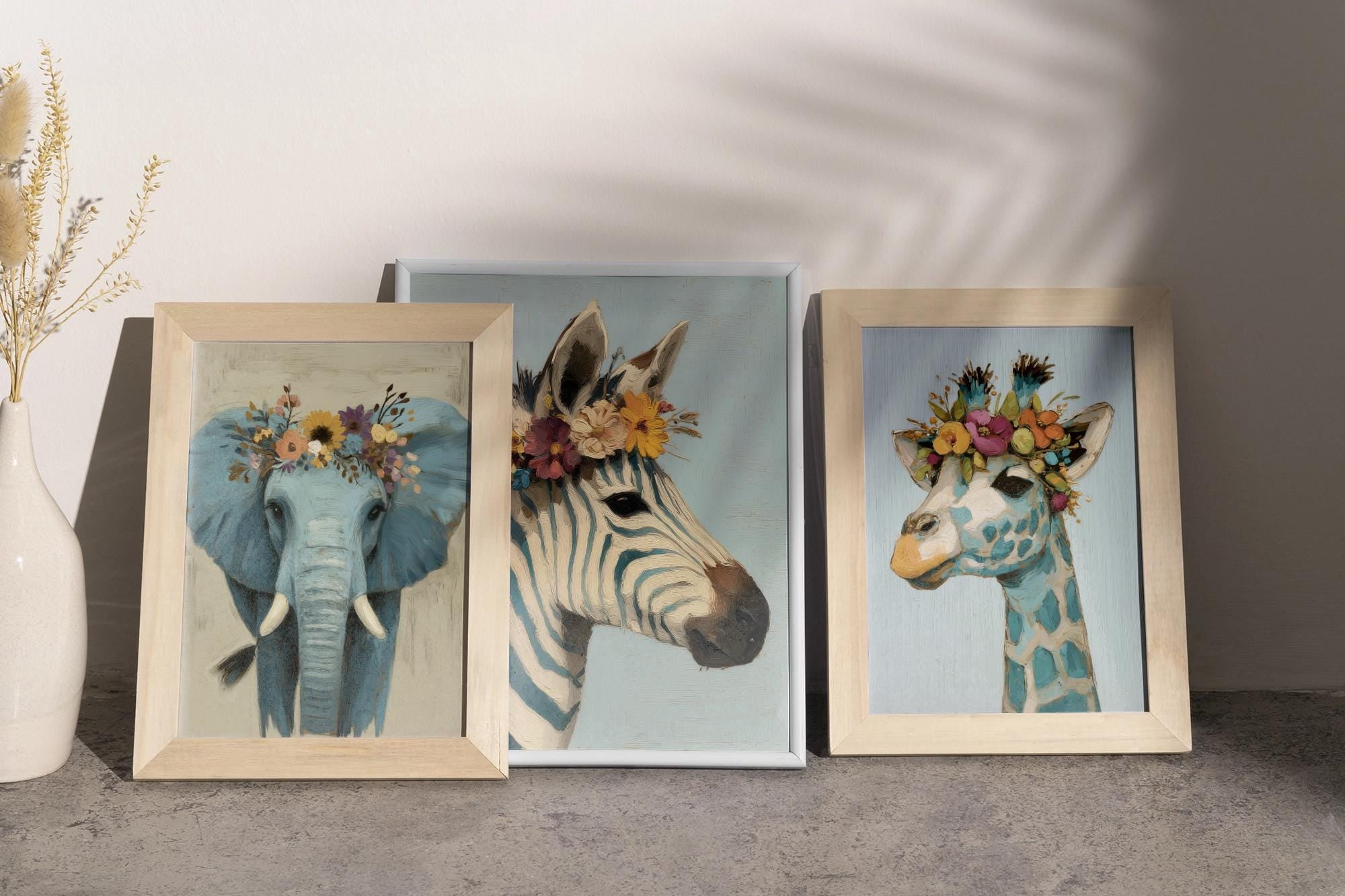 Safari Animal Prints Giraffe Zebra Elephant Antelope Set 3 - Walmart.com
