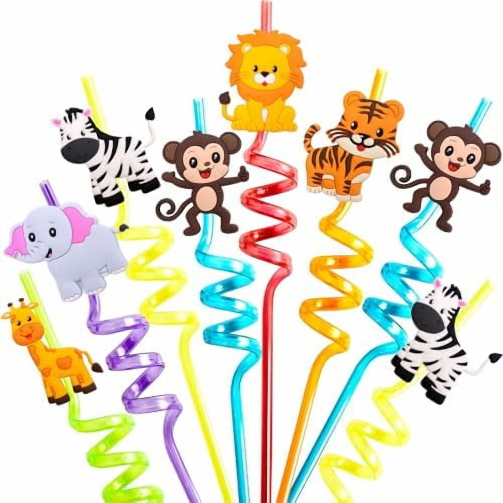 Safari Animal Straws Reusable Crazy Jungle Plastic Straws Bulk for Kids ...