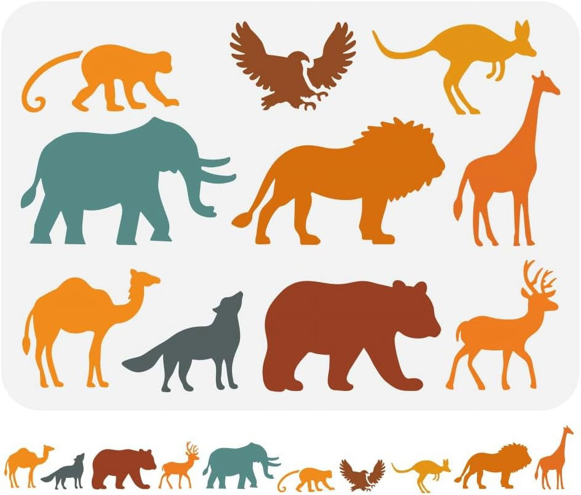 Safari Animals Africa Border Painting Stencil 8.3x11.7" Reusable Monkey Eagle Kangaroo Wolf Bear ...