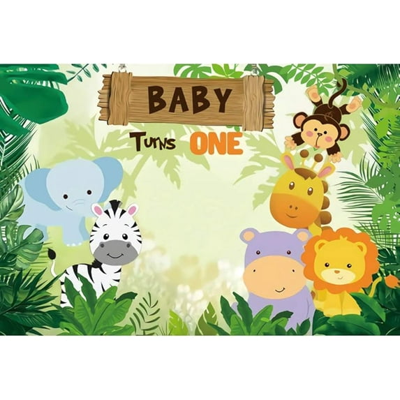 Safari Animals Backdrop Jungle Fauna Wildlife Zoo Themed Birthday Party ...