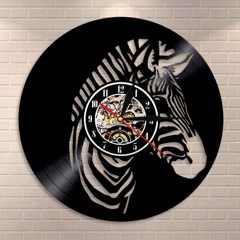 Safari Animals Nursery Home Decor Wall Clock Zebra Vinyl Record Wall ...